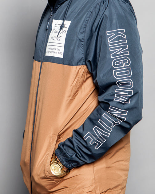 Reign On Me Jacket- Navy/Tan – Kingdom Native